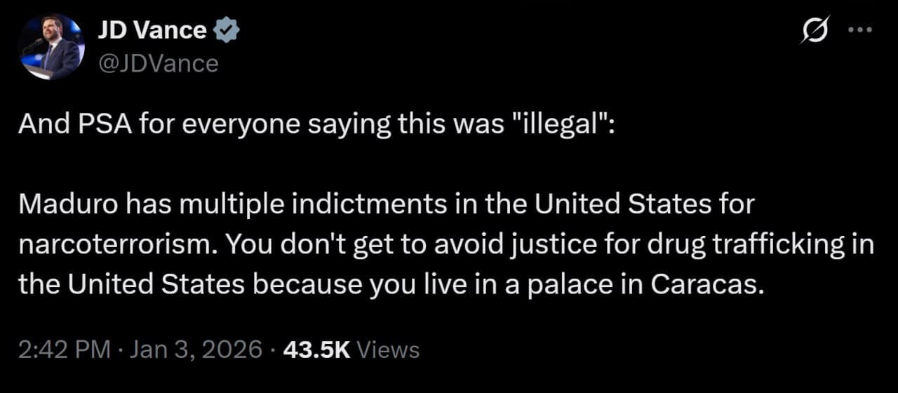 Vice President JD Vance: Maduro faces U.S. indictments for ...